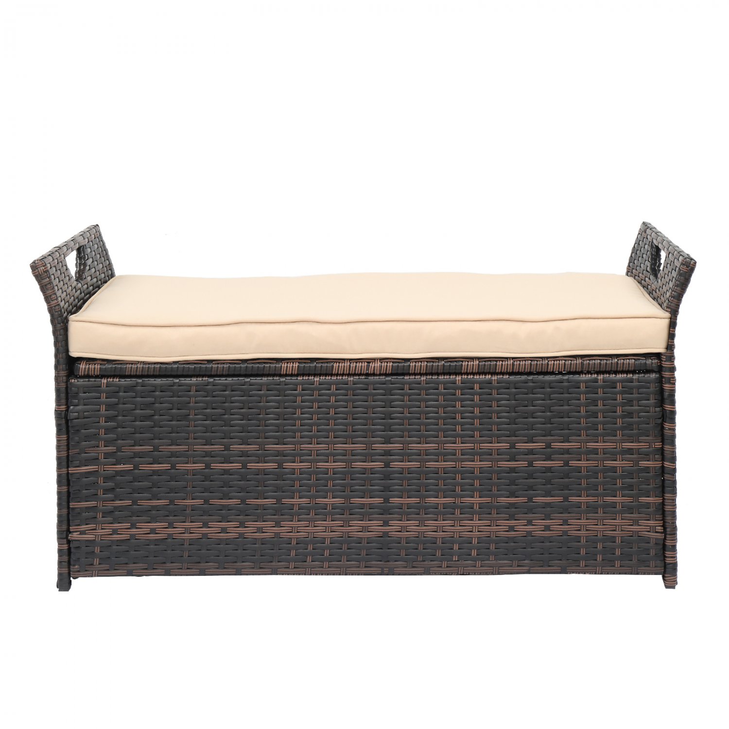 Iron Frame Rattan Footstool Locker with Cushion