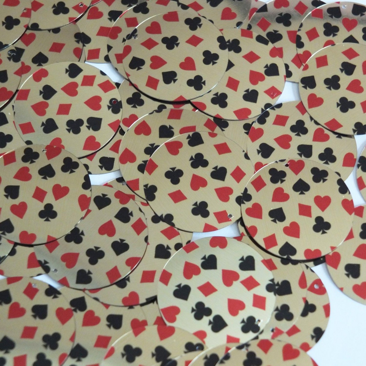 Sequin Round 30mm Playing Card Clubs Hearts Spades Diamonds Gold Metallic