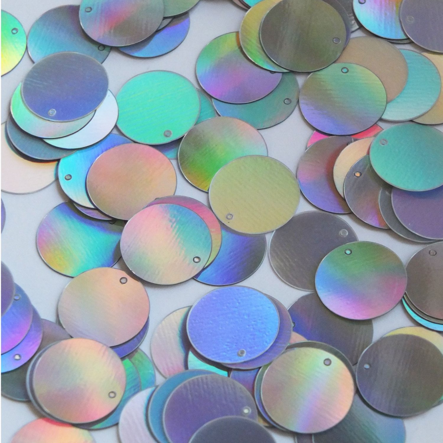 Round Flat Sequin 18mm Top Hole Silver Lazersheen Rainbow Reflective ...