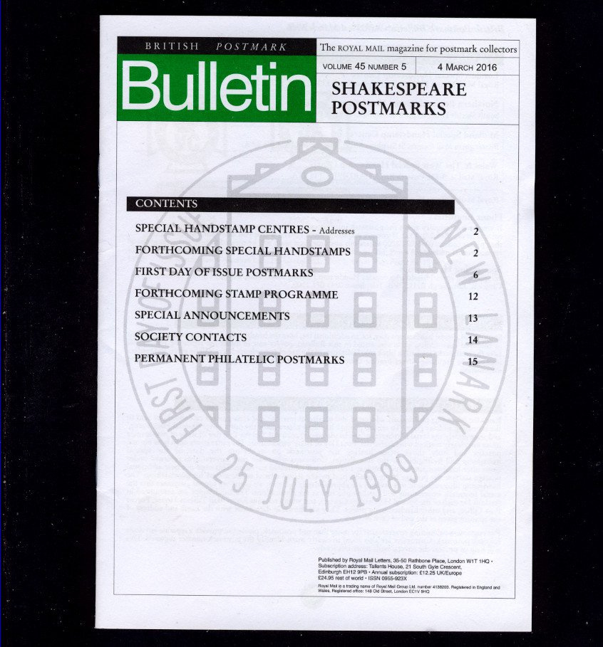 Royal Mail British Postmark Bulletin Volume 45 Number 5 Issued 4 March 2016
