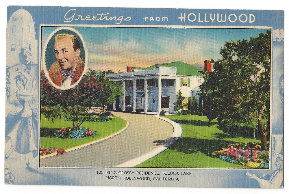 Vintage Bing Crosby Linen-Type Postcard North Hollywood Residence Unused