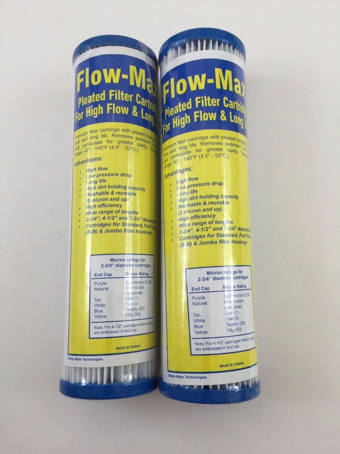 New Watts Flow-Max 20 Absolute Micron Pleated Filter 9.75" x 2.5 ...