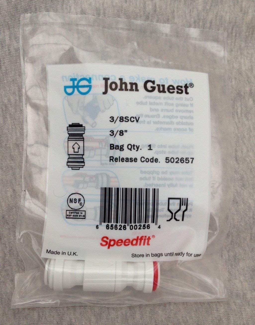 John Guest 3/8 One Way Check Valve RO Reverse Osmosis Water Filter NSF ...