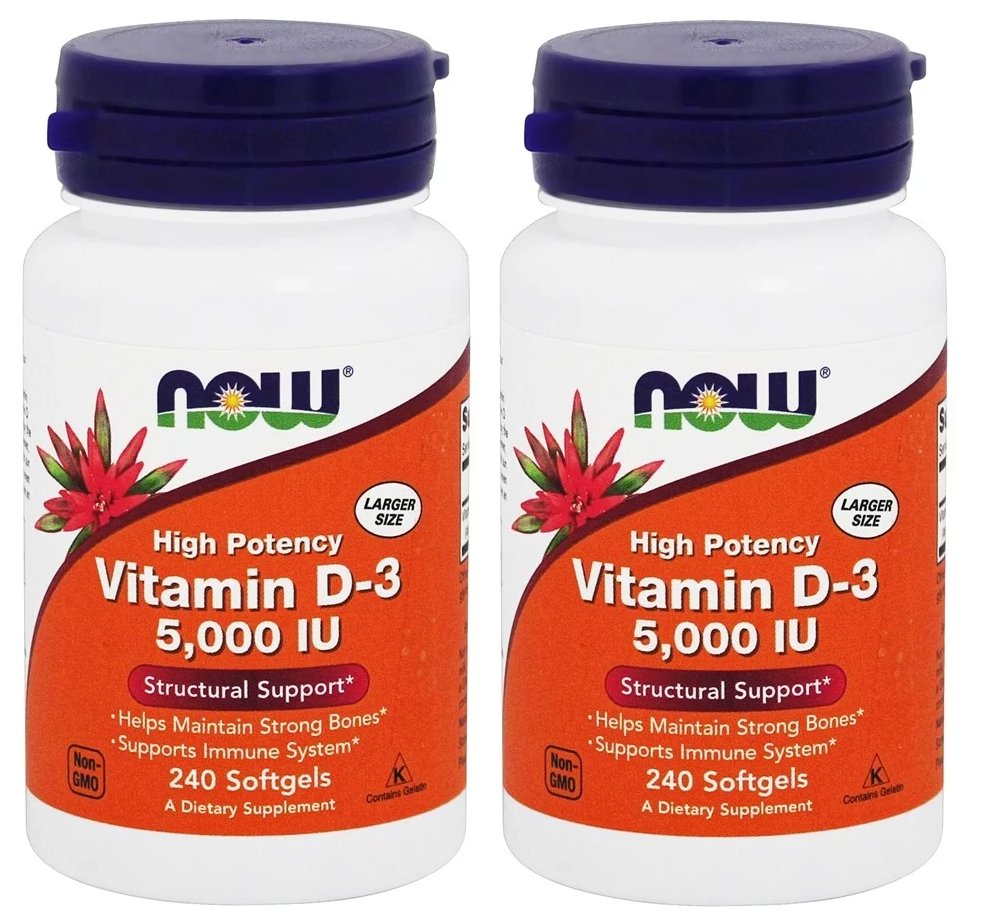 2 Pack Now Foods Vitamin D-3 5000 IU - 240 Softgels (D3 Highest Potency)