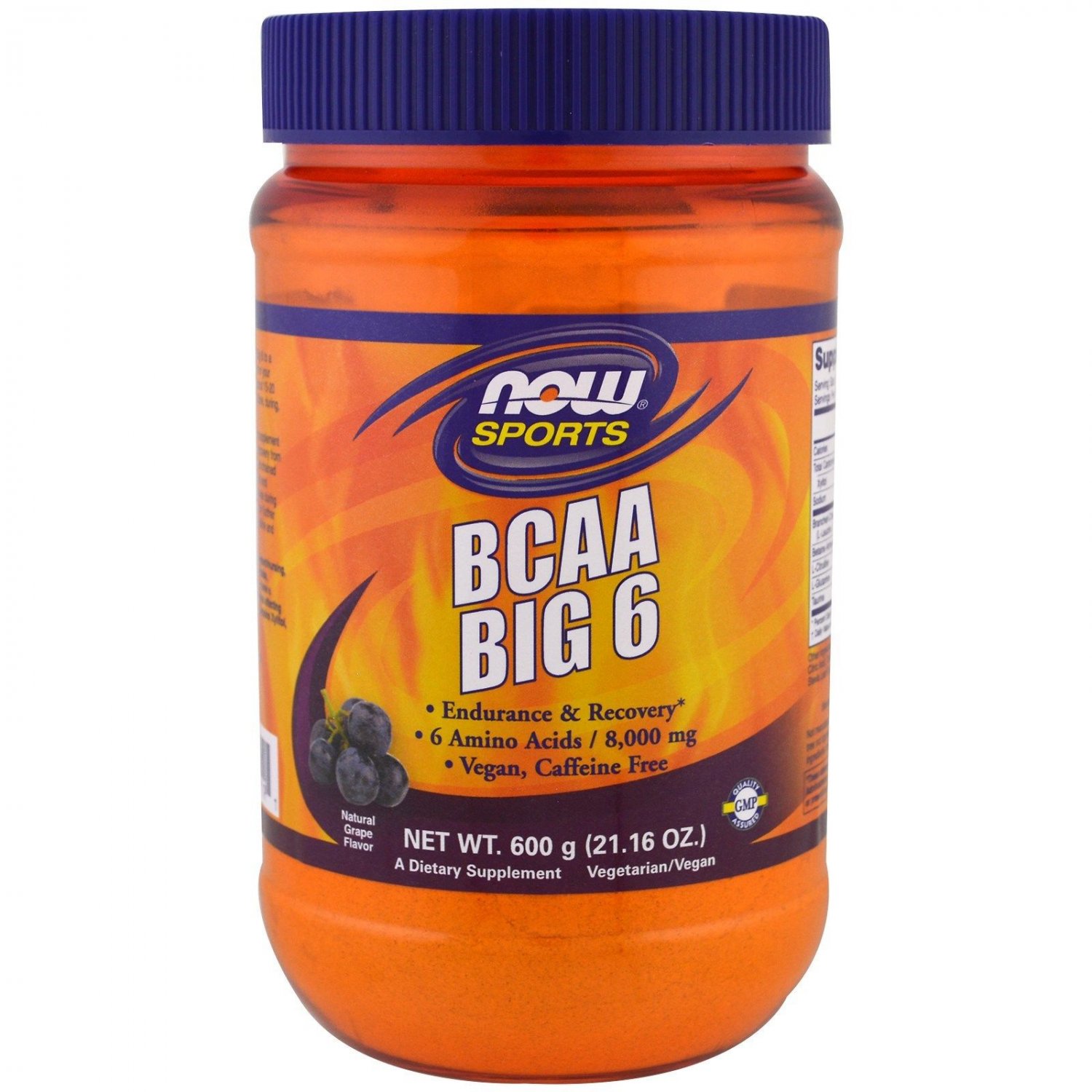 Now Foods Sports BCAA Big 6 Natural Grape Flavor - 21.16 oz (600 g)