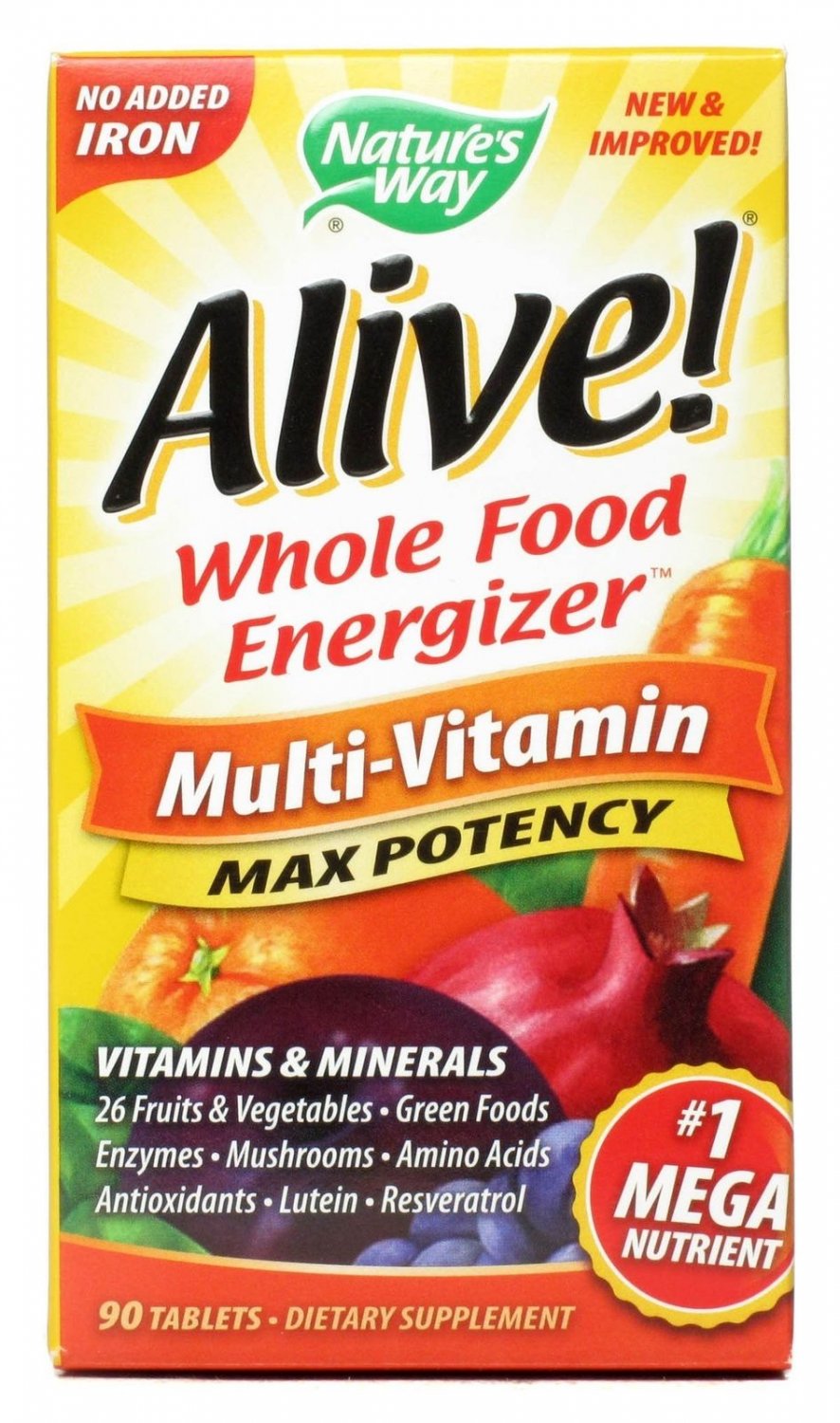 Alive-No Iron Added-Whole Food Energizer 90 Tablets (Pack of 6)