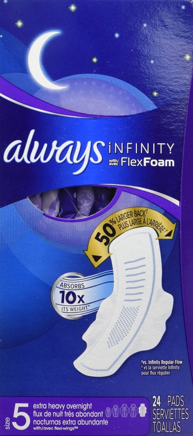 Always Infinity Extra Heavy Overnight Pads With Wings Size 5 Unscented ...