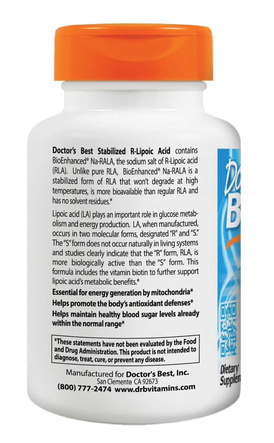 Doctor’s Best Stabilized R-Lipoic Acid with BioEnhanced Na-RALA Non-GMO ...
