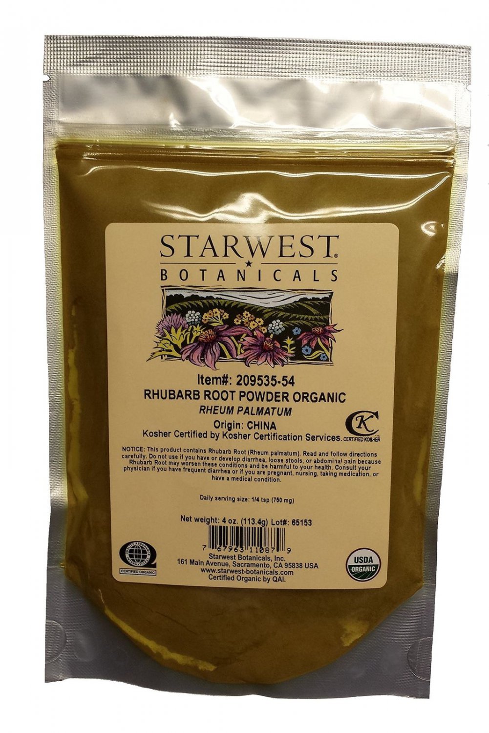 STARWEST RHUBARB ROOT POWDER ORG 4OZ