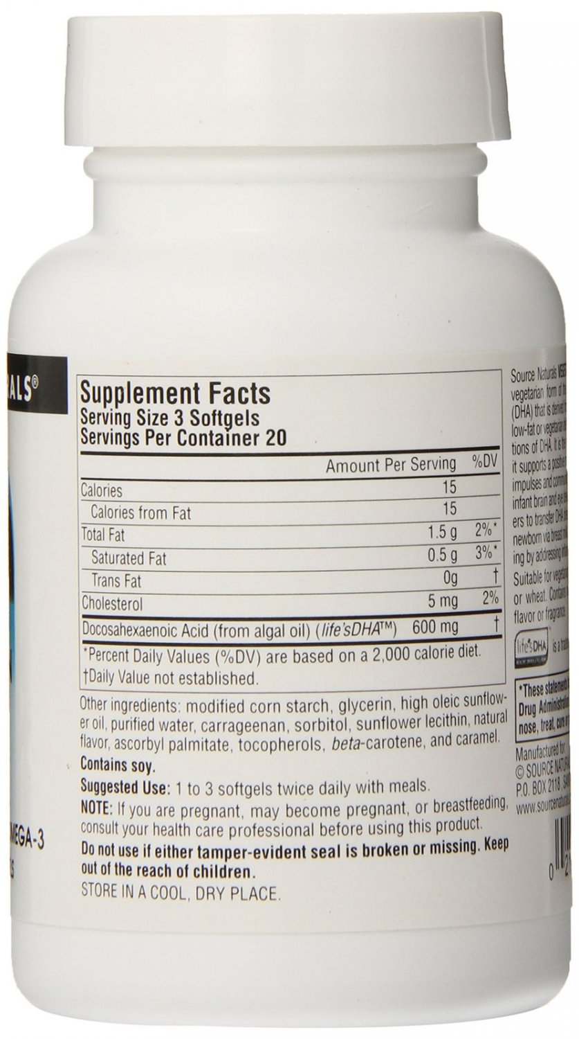 Source Naturals Vegetarian DHA Neuromins Non-Fish Plant-Based Omega-3 ...