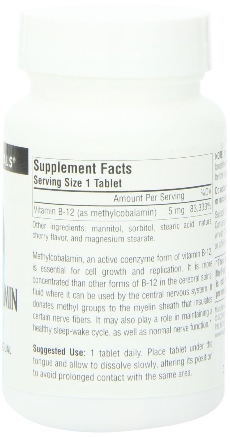 Source Naturals Methylcobalamin Vitamin B 12 Subl Cherry 5mg 120 Sublingual