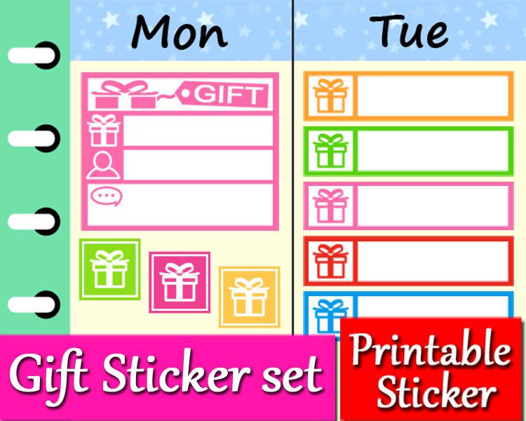 Present Reminder Printable Planner Stickers Gift Color Labels Set PDF