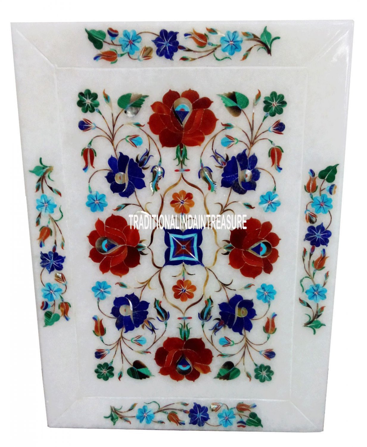 14"x10" White Marble Serving Plate Floral Work Inlay Mosaic Kitchen ...
