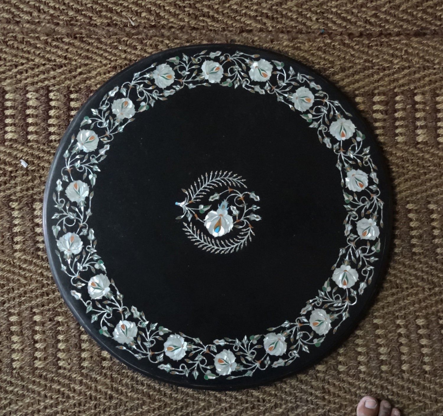 24" Black Marble Paua Shell Art Coffee Table Top Handmade Art Decor ...