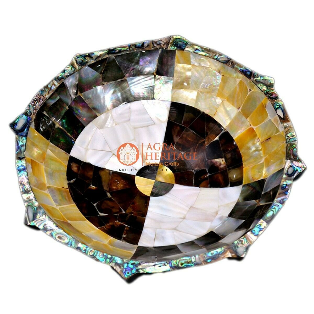 Modern Marble Inlaid Mop Stone Food Serving Bowl Mosaic Inlaid Art ...