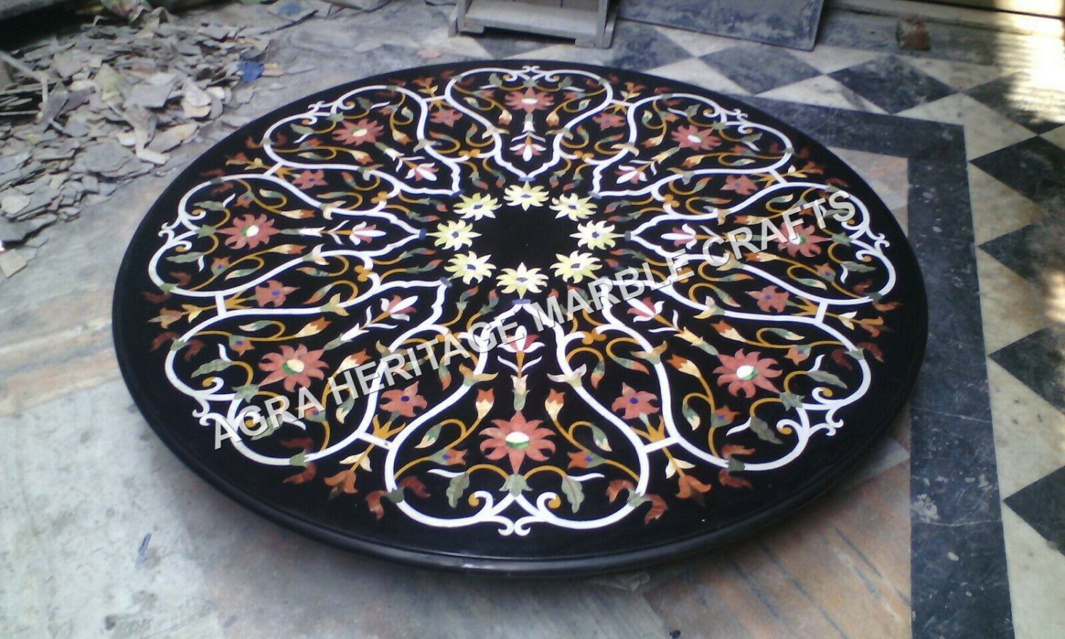 30" Marble Corner Coffee Round Table Top Inlay Design Bedroom Patio ...
