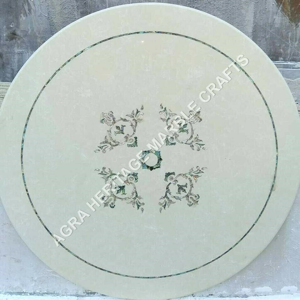 24" White Round Coffee Center Table Top Inlay Design Bedroom Kitchen ...