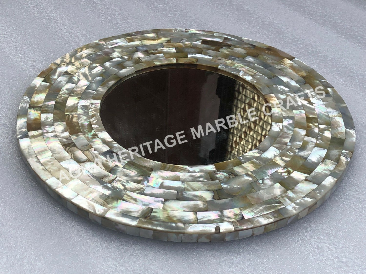 12" Marble Mirror Abalone Precious Inlay Stone Hallway Home Decor Gift E454