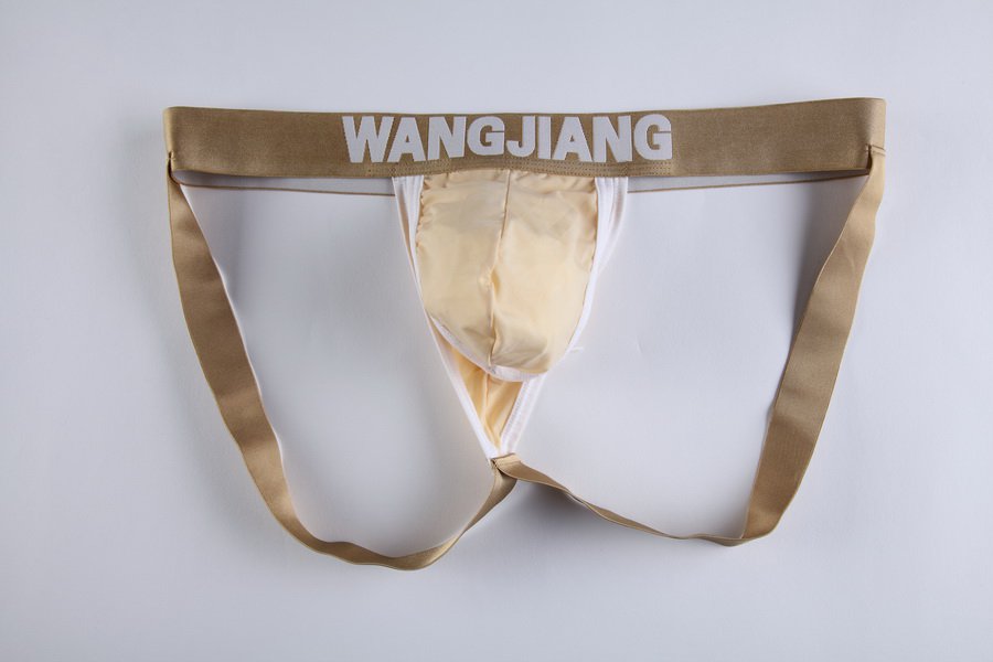 Beige Wangjiang Gay Men's sexy underwear pouch double thongs g-string t-strings #5008SD