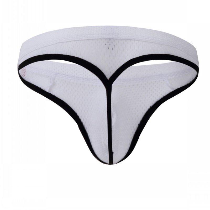 Wangjiang White 3PK Sexy men's underwear mesh holes thong t-string #4003DK