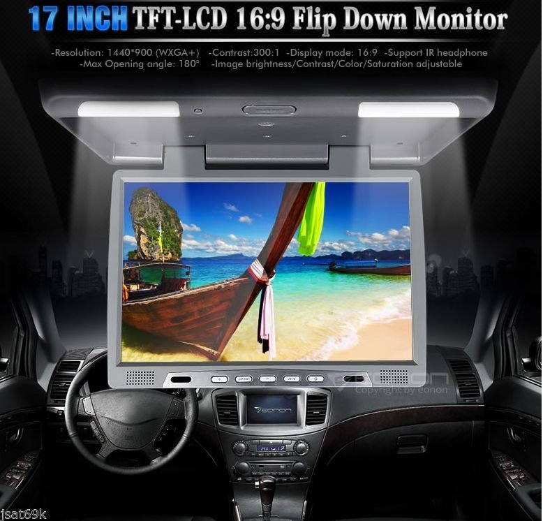 17 Inch TFT LCD Roof Overhead Car Monitor w/ Built-in IR Transmitter ...
