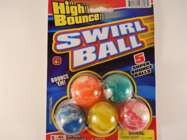 Vintage 5 Super Bounce Swirl Balls Rainbow Design 1.5" Toys