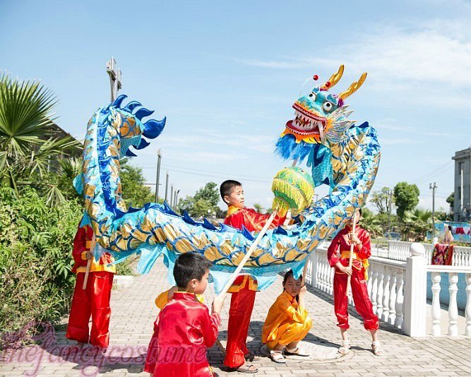 15.1m size 6 # 14 kid blue golden plated CHINESE DRAGON DANCE Folk ...