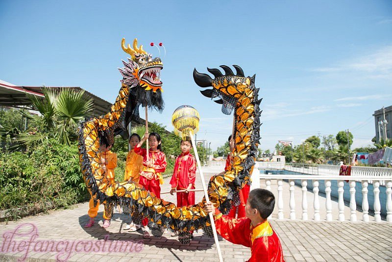 7.9m size 6 # 8 kid black golden plated CHINESE DRAGON DANCE Folk ...