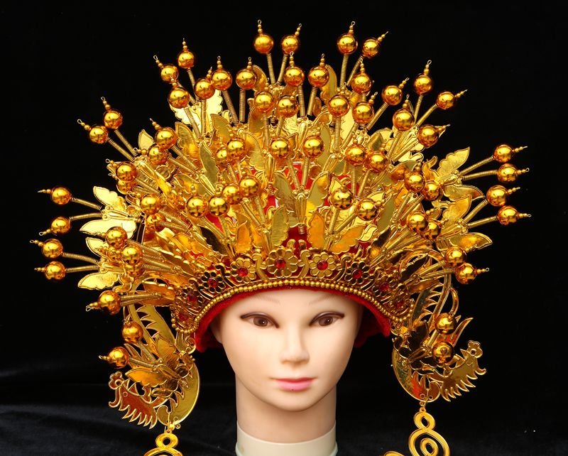 yellow bead Peking Opera Headgear drama Costume bride crown queen ...