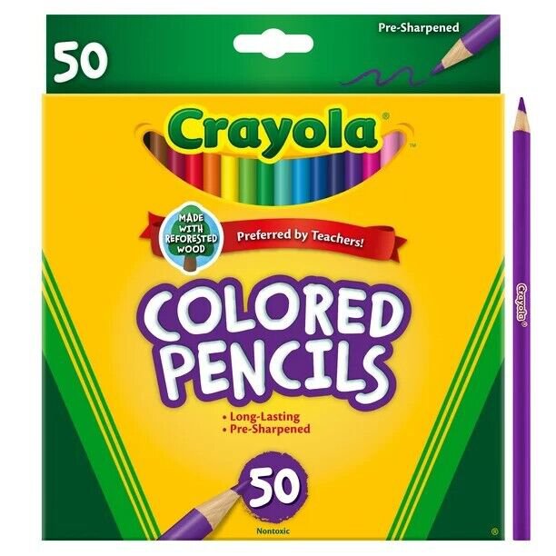 Crayola Colored Pencil Set, Assorted Colors, 50 Count, Beginner Child
