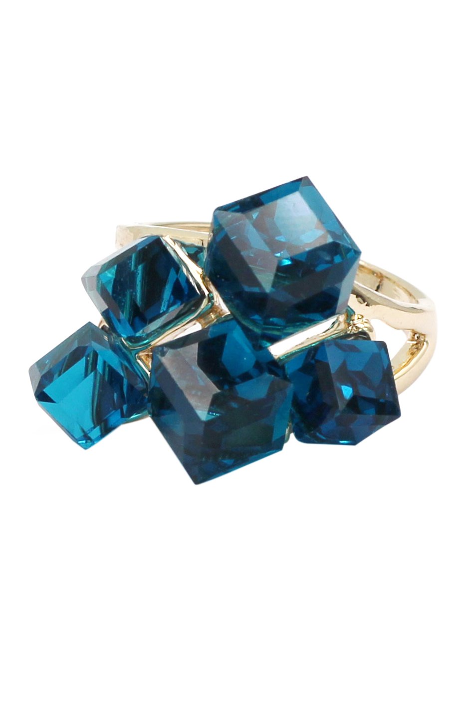 Blue square crystal golden ring