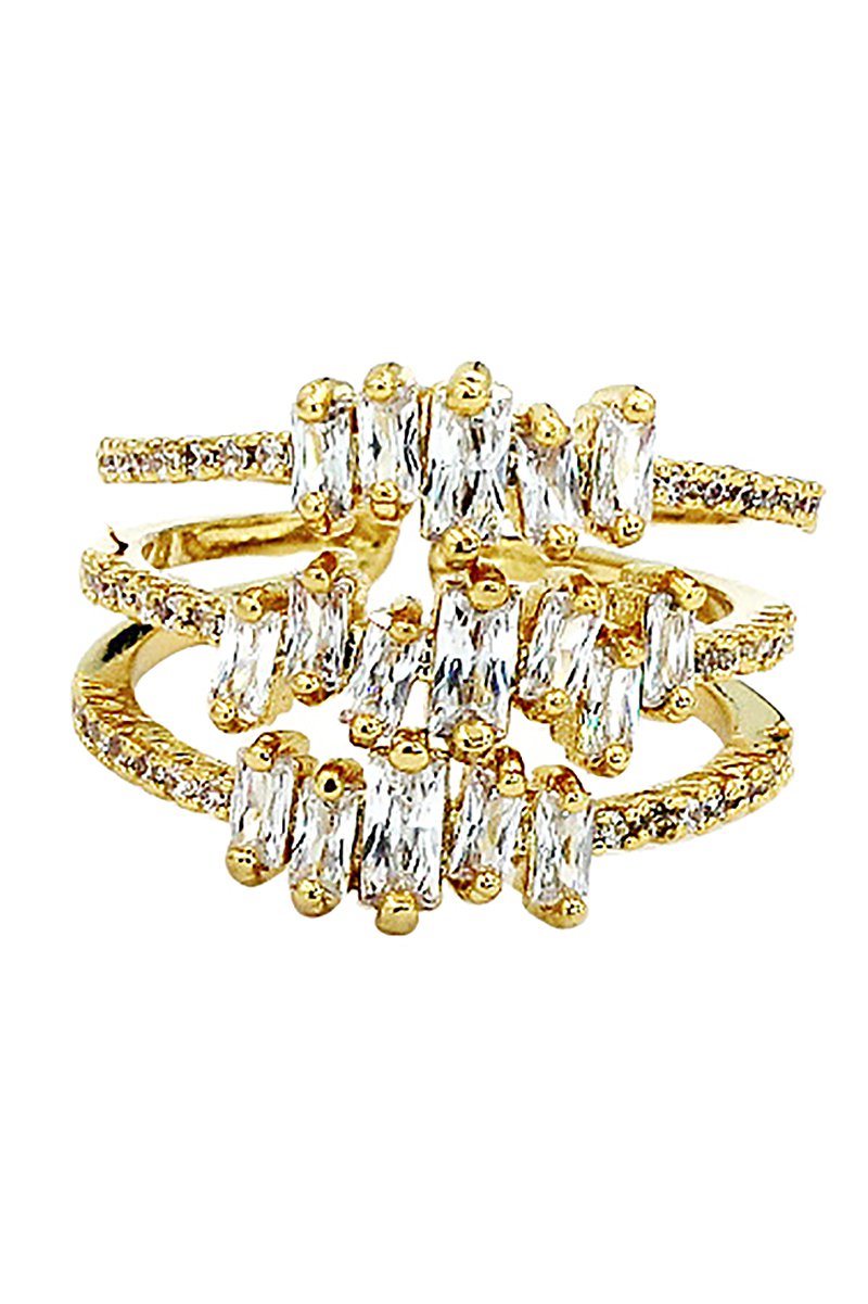 Three layers of sparkling crystal gold ring