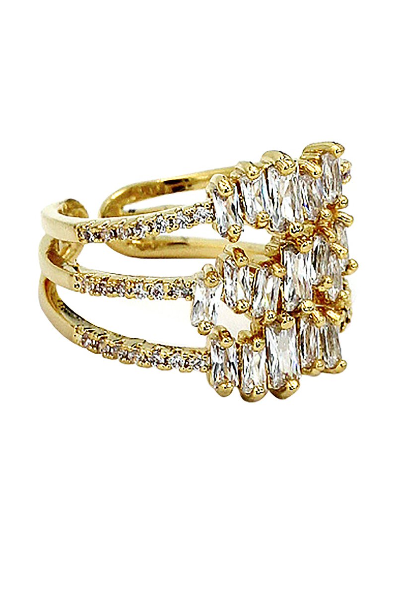 Three layers of sparkling crystal gold ring