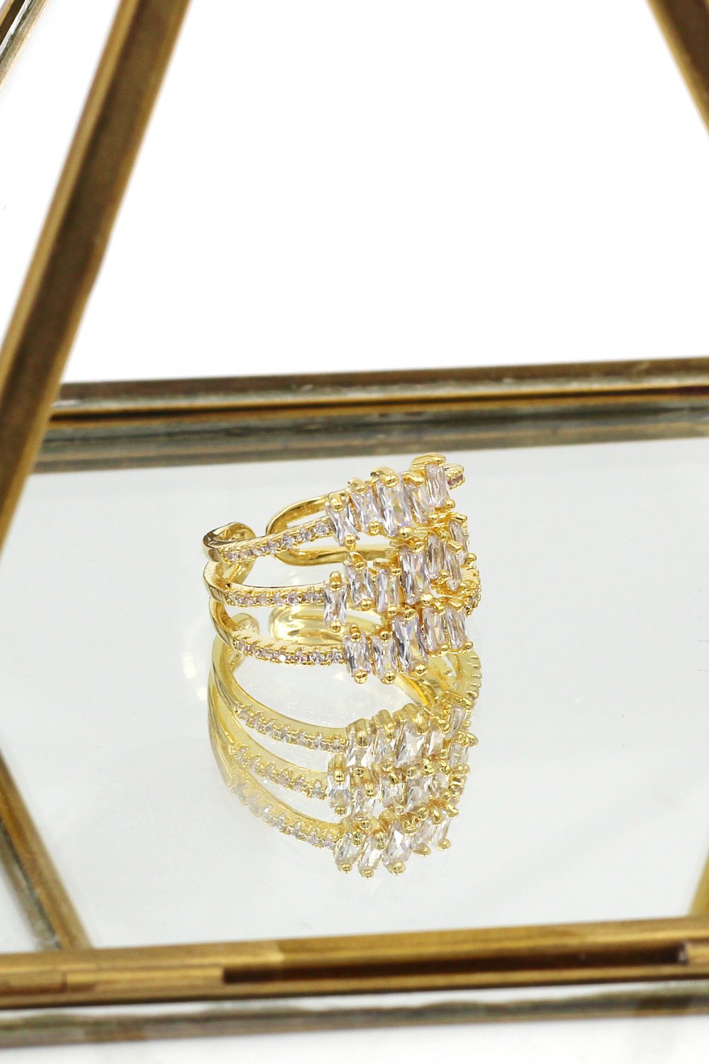 Three layers of sparkling crystal gold ring