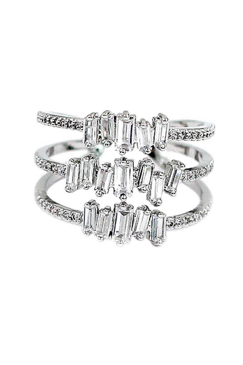 Silver three layers of sparkling crystal ring