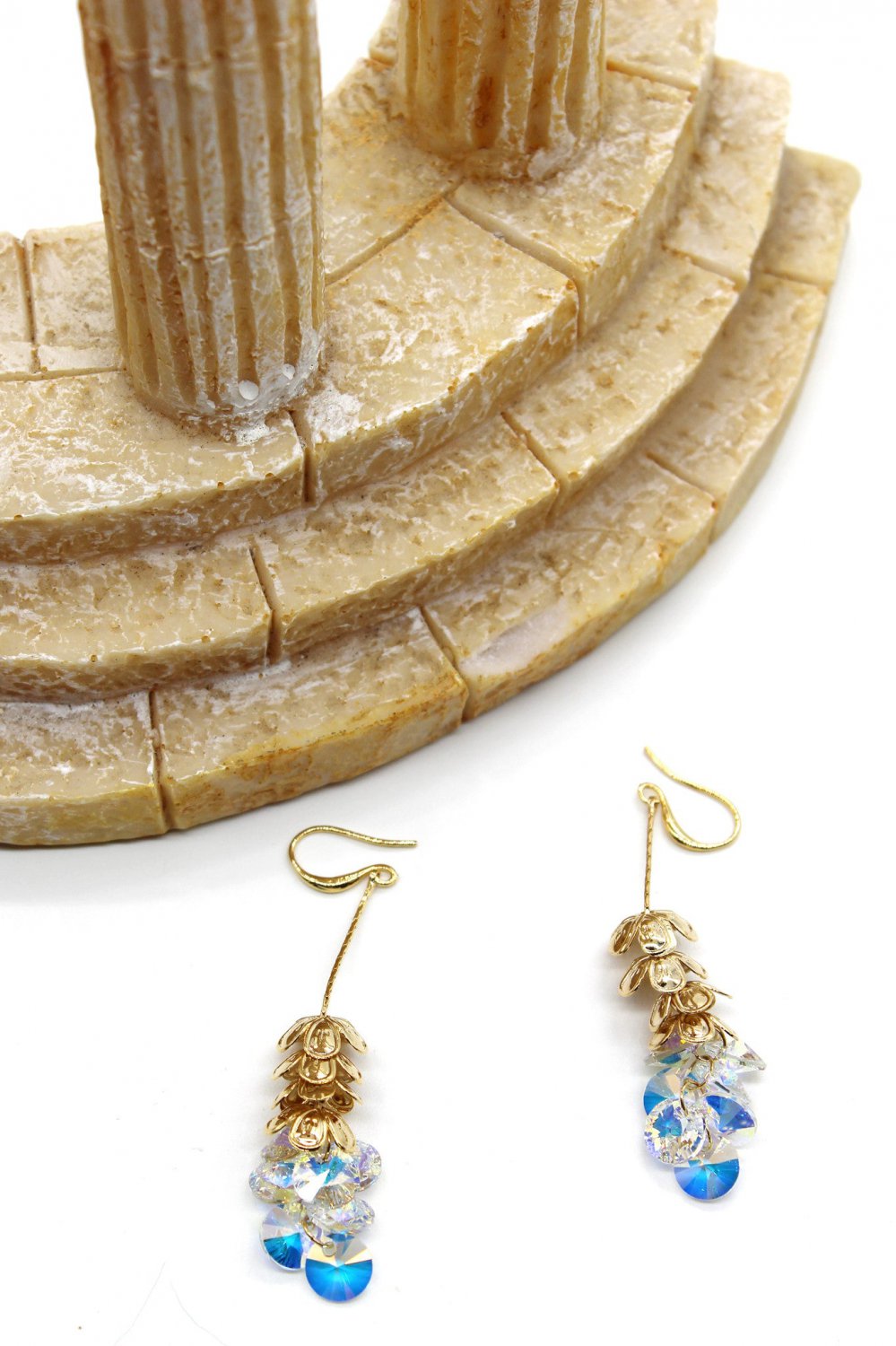 Gold elegant stacked layers flowers swarovski crystal earrings