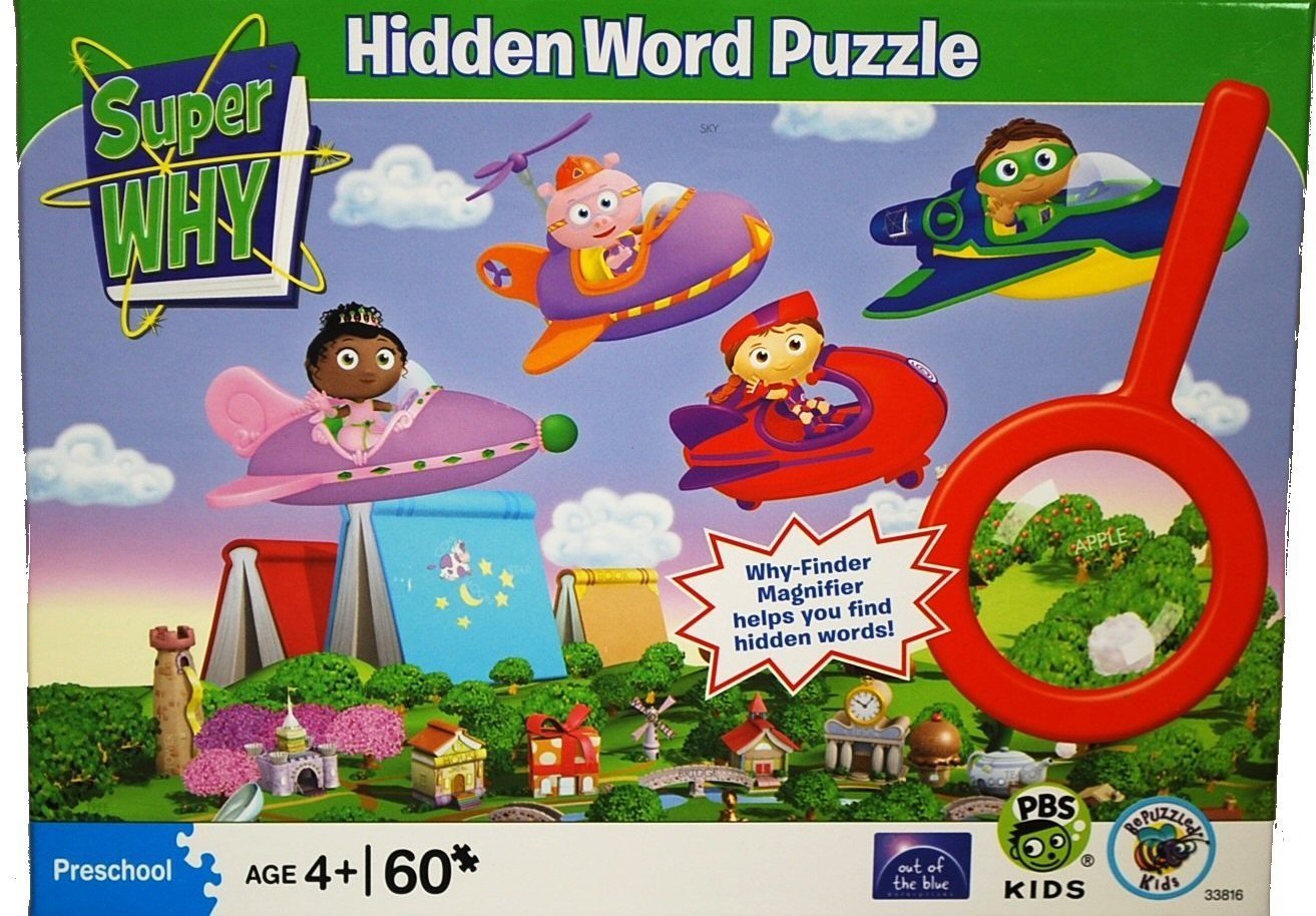 Super Why Flying Over Town 60 pc Hidden Word Jigsaw Puzzle University Games