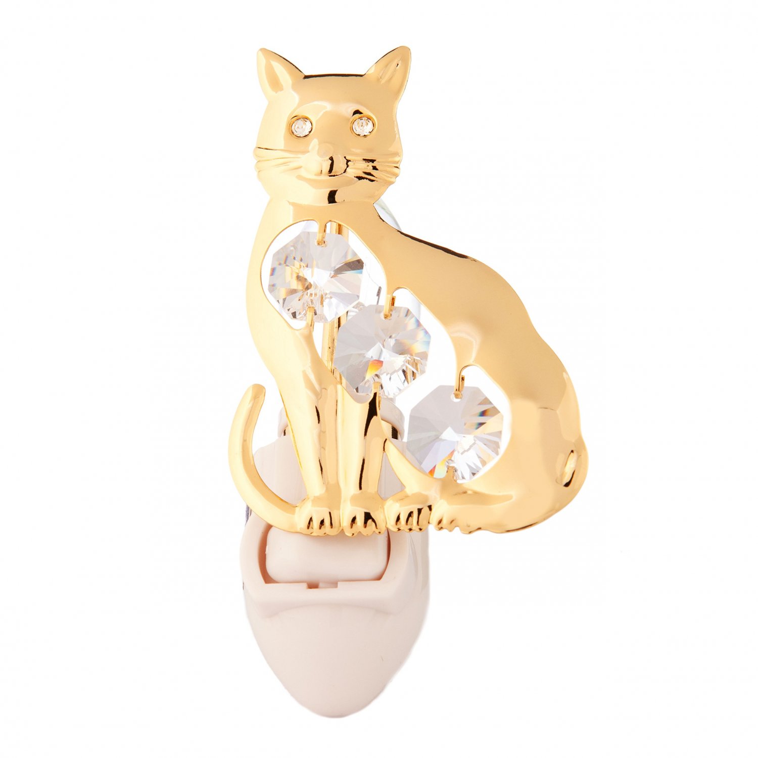 24K Gold Plated Kitty Cat Night Light Made with Genuine Matashi Crystals
