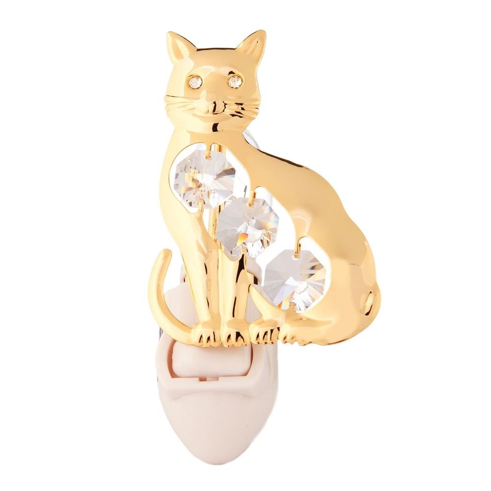 24K Gold Plated Kitty Cat Night Light Made with Genuine Matashi Crystals