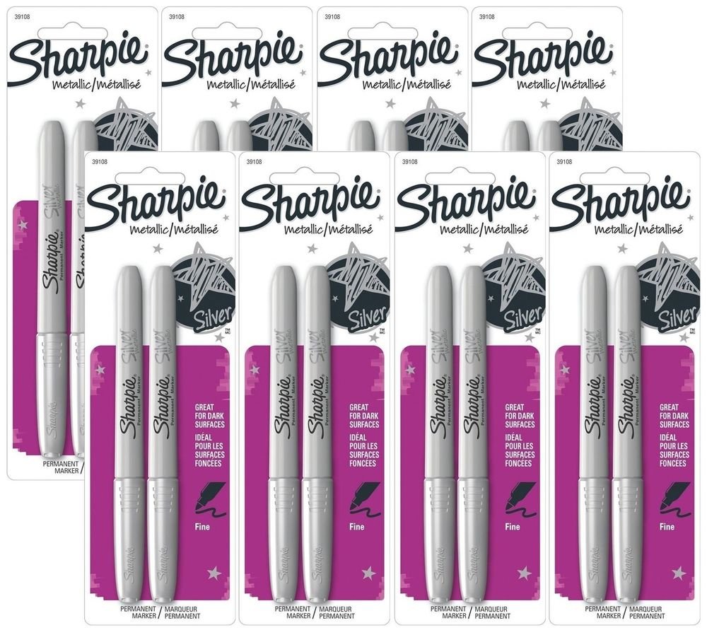 Sharpie Permanent Markers Fine Point Metallic Silver 16 Markers Sharpie