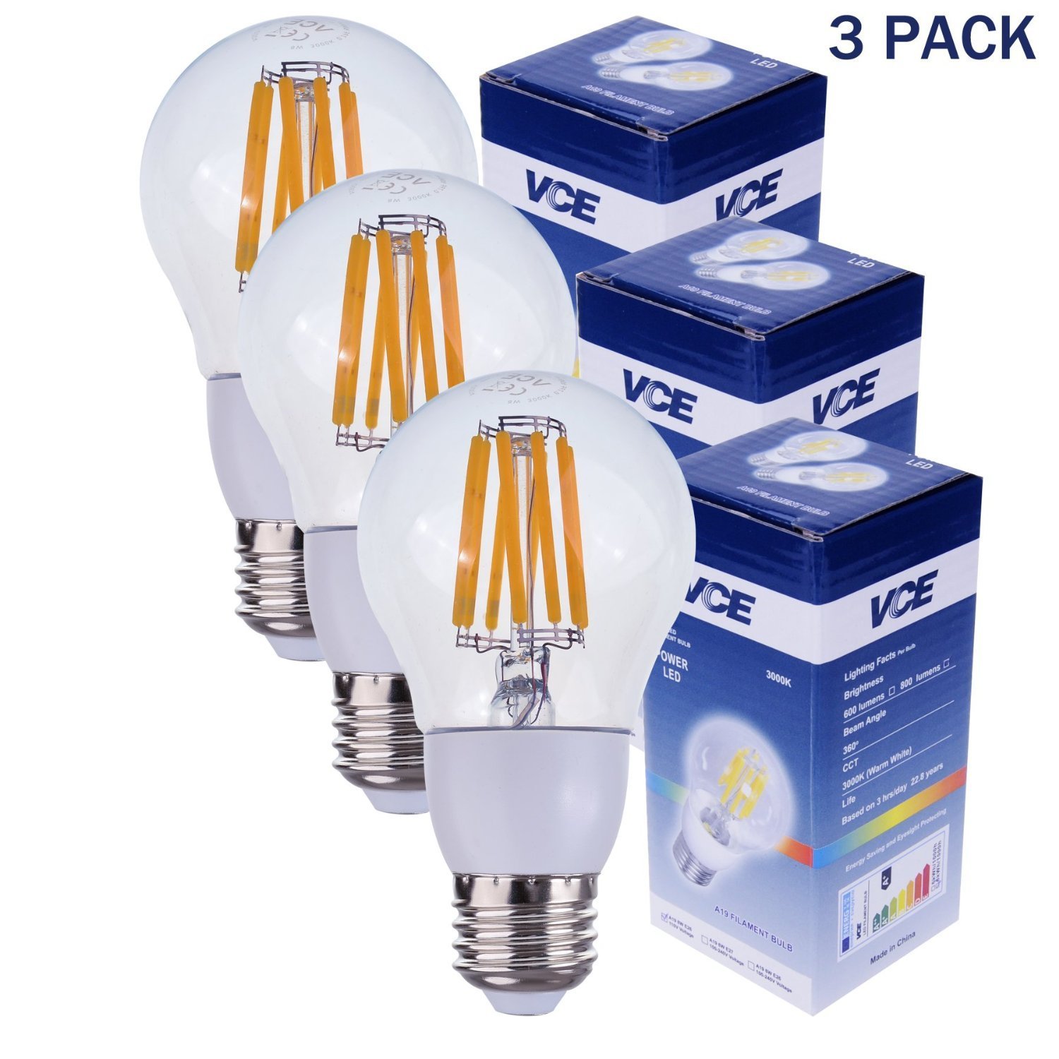 LED FilamentVCE (3 PACK) LED Edison Light Bulb 6W60W EquivalentNot ...