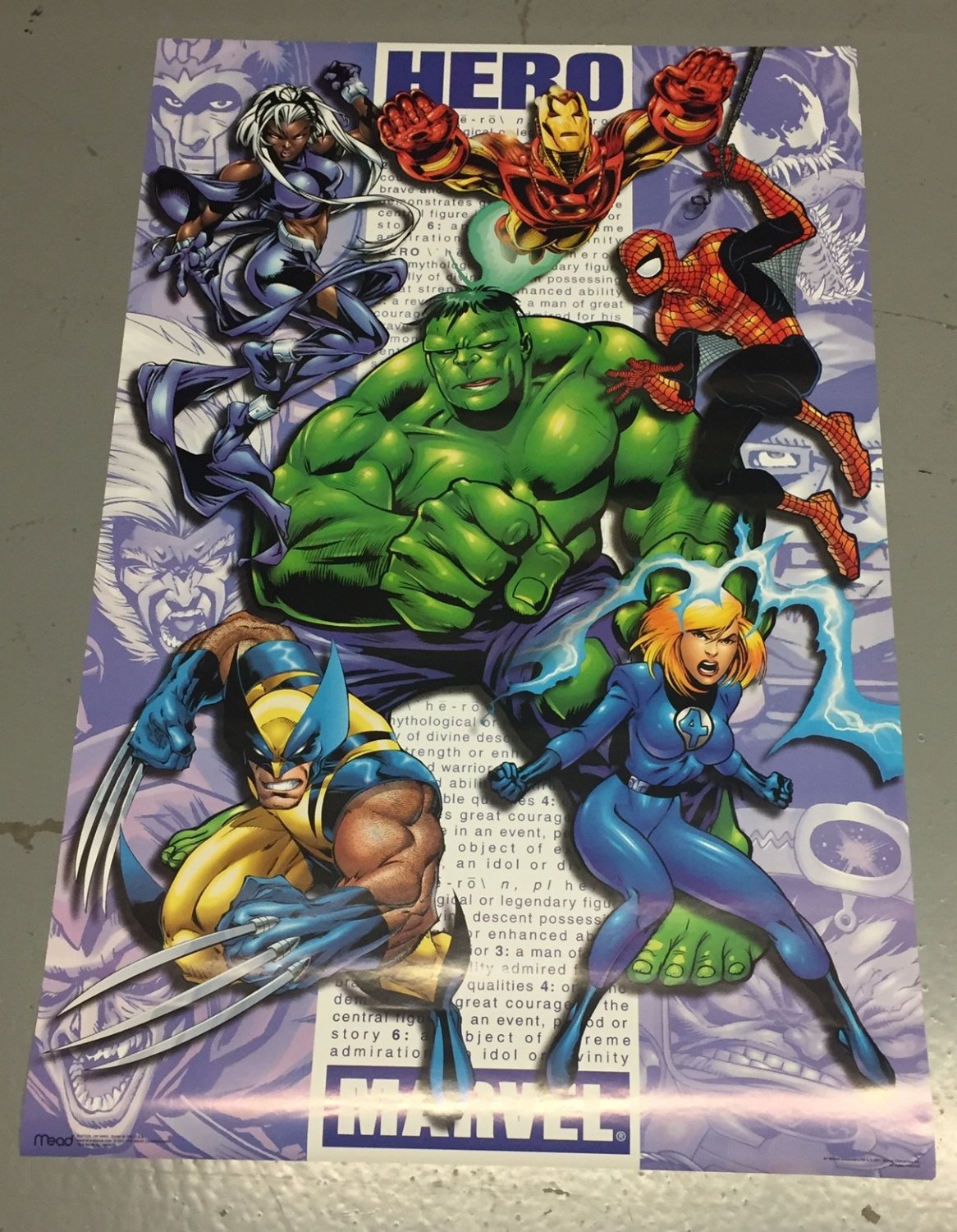 Marvel "Hero" Character Collage Poster (2001) Unused 22x34 Hulk Spider ...