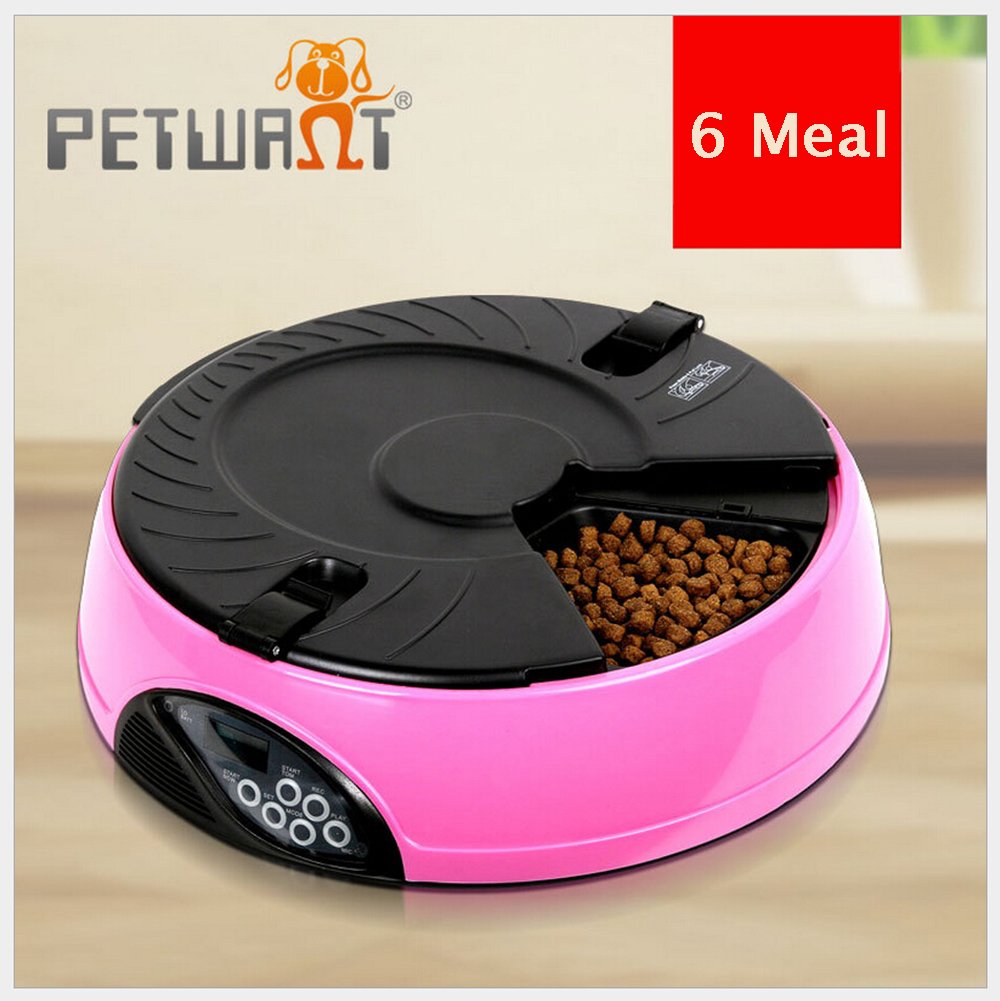 6 Meal Timed Auto Pet Feeder Dog Cat Digital Display Time-lapse ...