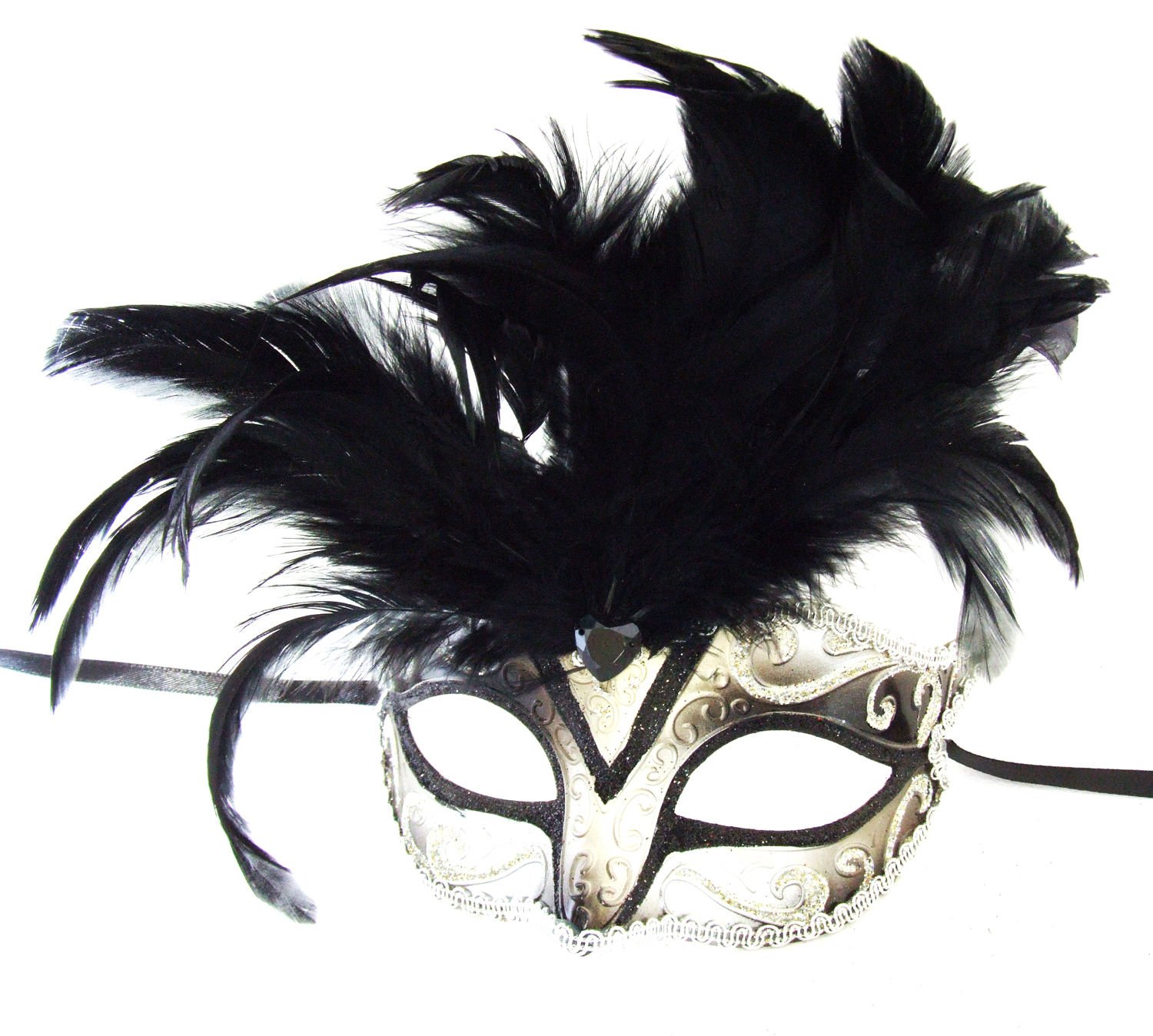 Saigon Silver & Black Mask Costume Prom Mardi Gras Masquerade Halloween ...