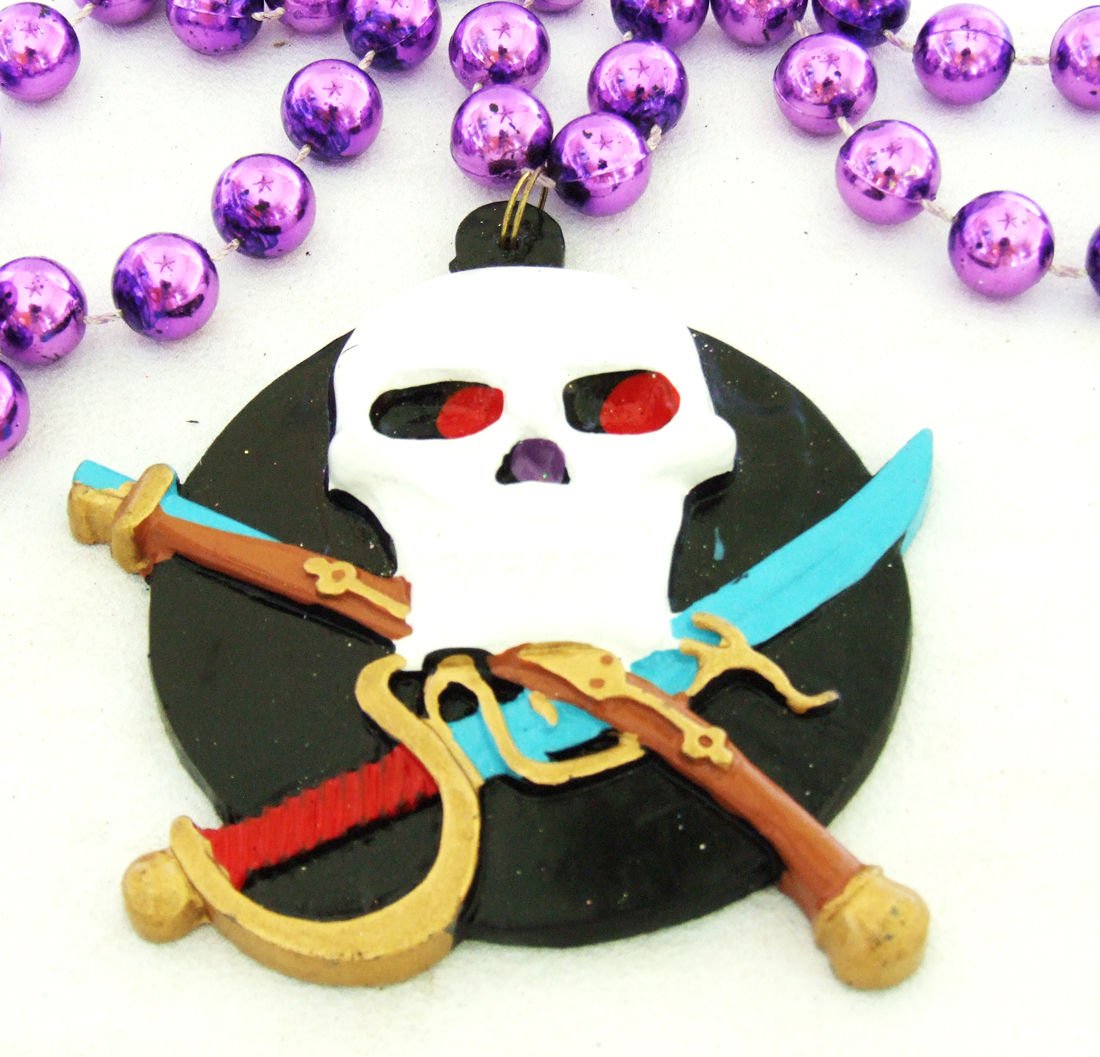 Pirate Skull Crossed Musket & Saber Sword Mardi Gras Bead Necklace Ship ...