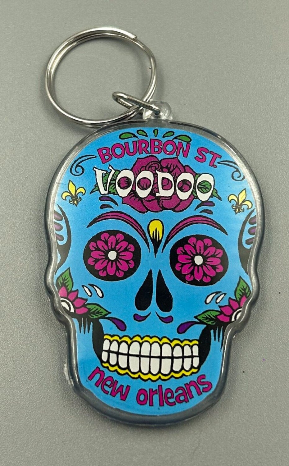 VOODOO Bourbon Street Key Ring New Orleans BLUE Spell Luck Acrylic ...