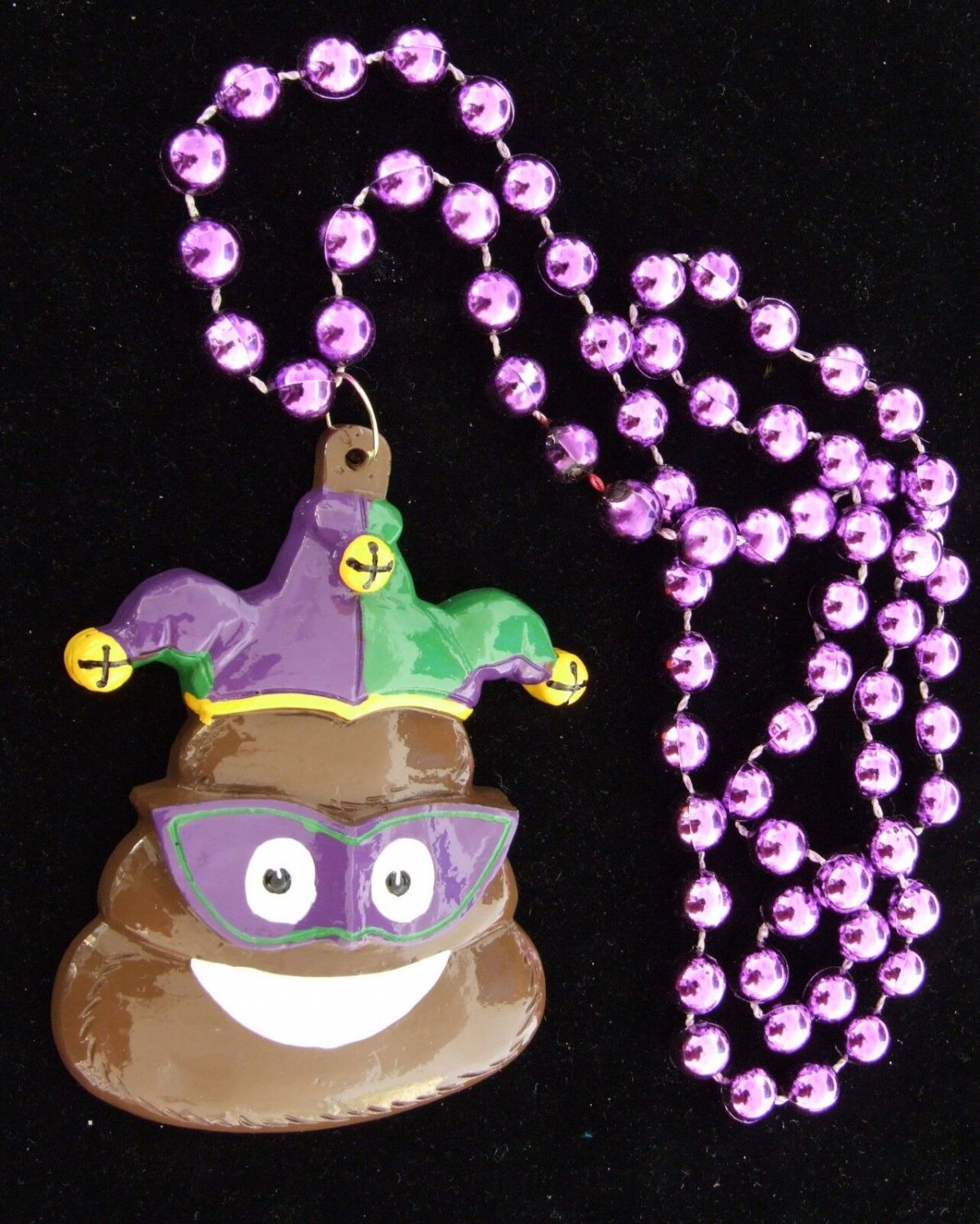 Smiley Face EMOJI POOP JESTER MARDI GRAS NECKLACE BEAD FANTASY Poo