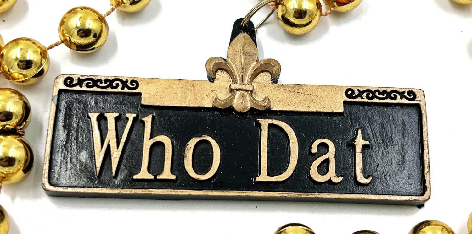 New Orleans Football Mardi Gras Bead Necklace Who DAT Sign Black & Gold ...