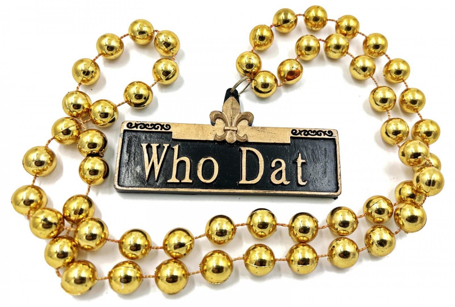 New Orleans Football Mardi Gras Bead Necklace Who DAT Sign Black & Gold ...