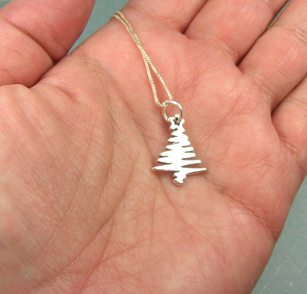 Sterling Silver Christmas Tree Pendant / Charm and chain necklace